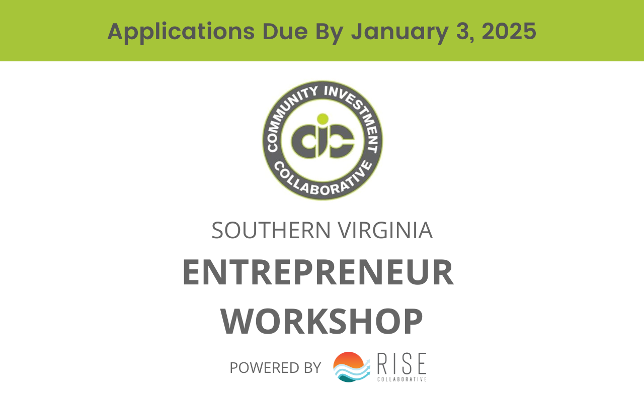Southern Virginia Entrepreneur Workshop Applications Due Jan 3 - SOVA RISE Collaborative